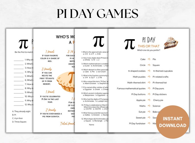 8 Printable Pi Day Games, Fun Pi Day Activities for Kids and Adults, Pi ...