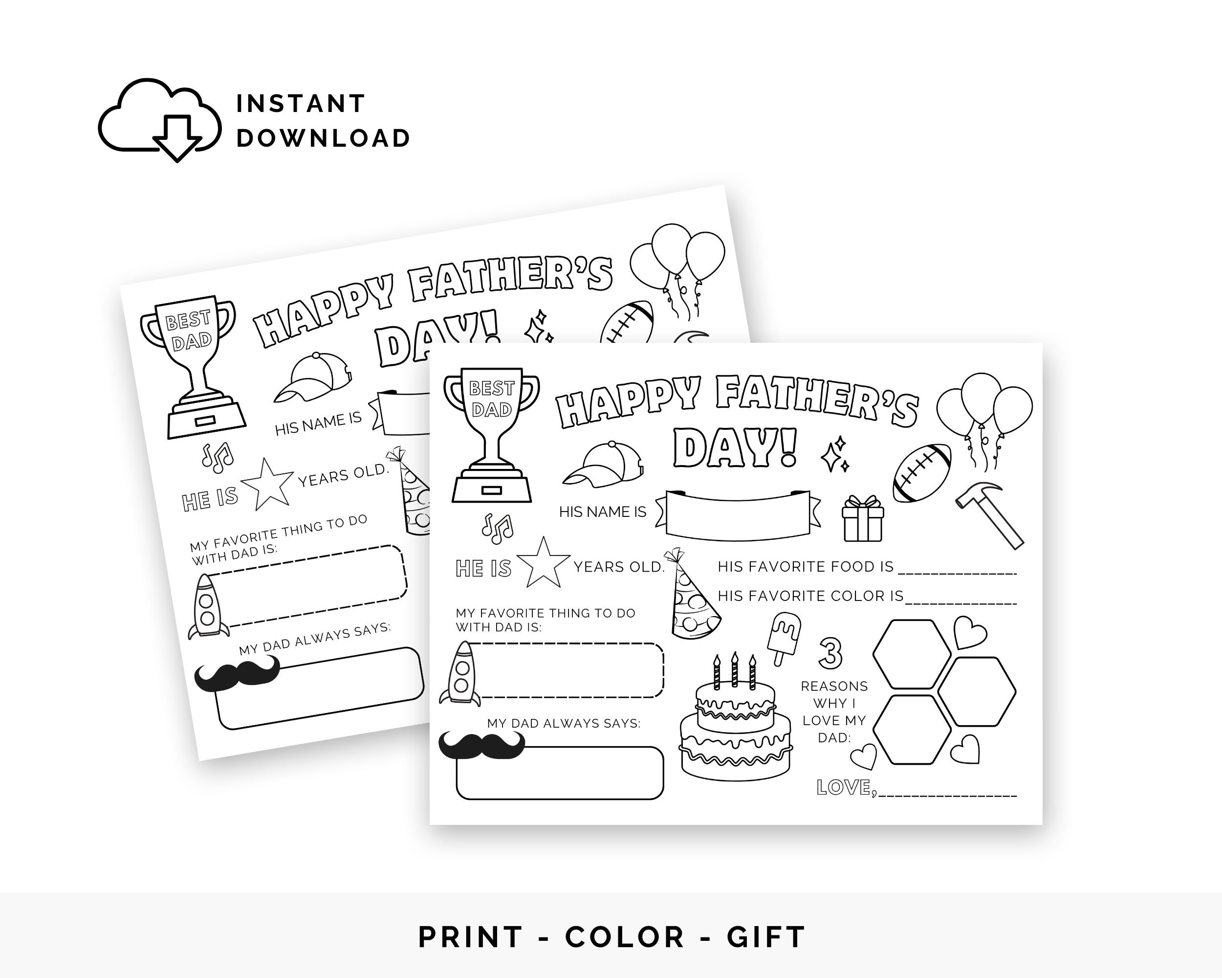 Happy Father's Day Coloring Page, All About My Dad Fill in the Blanks ...