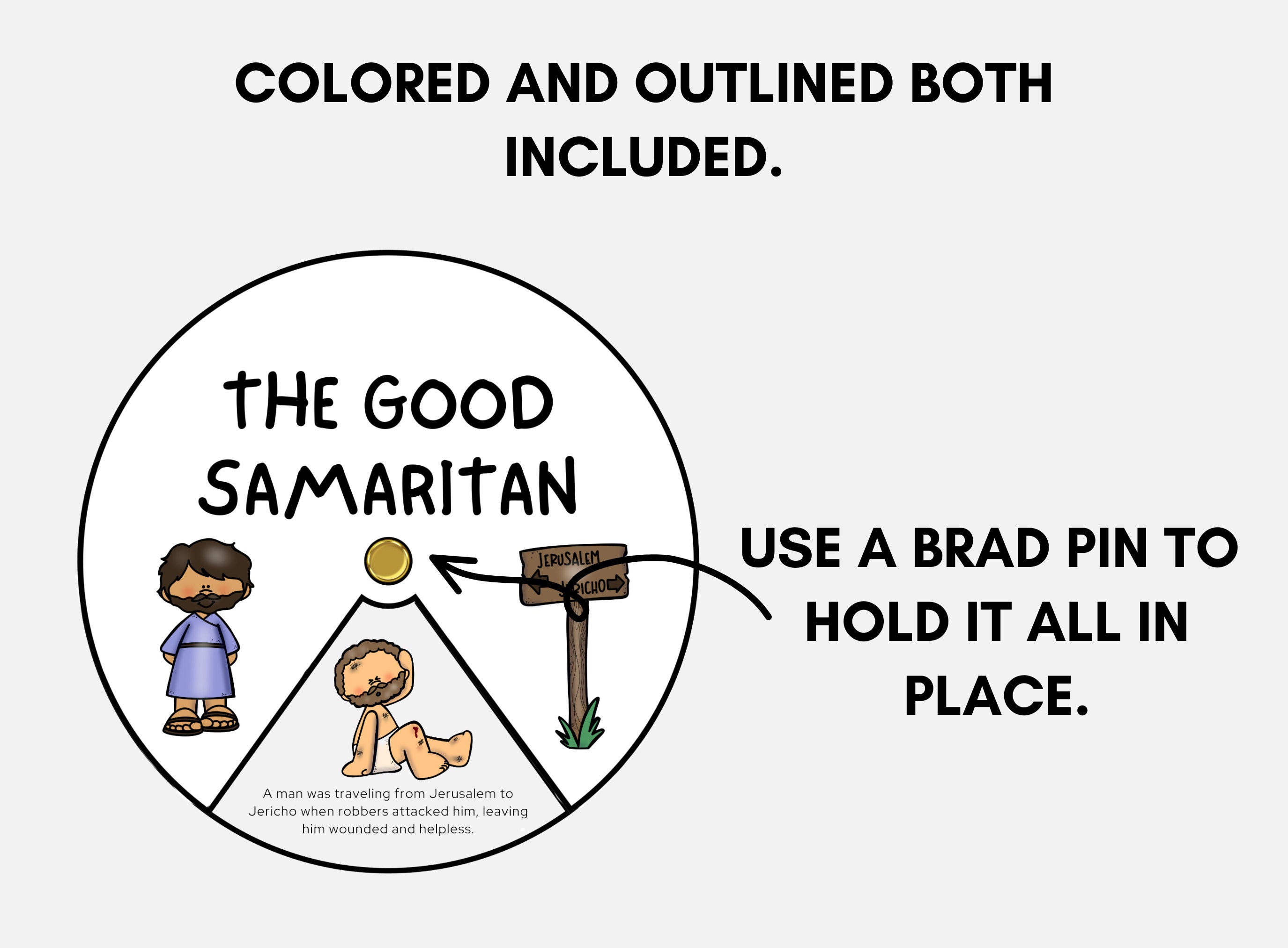 The Good Samaritan, Printable Bible Coloring Wheel, Sunday School Craft ...