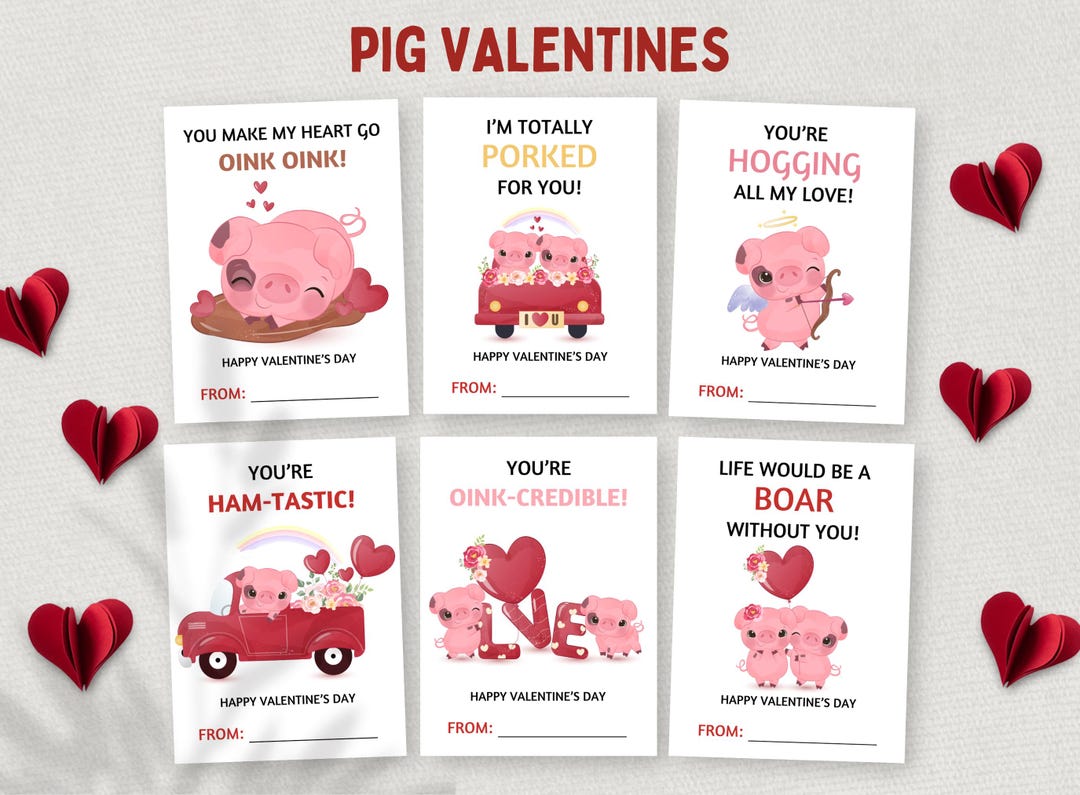 Pig Valentine, Printable Classroom Valentines, Student Gift Tags, Kids ...