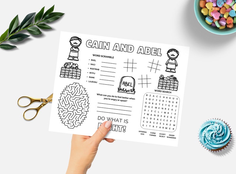 Cain and Abel, Printable Bible Activity Placemat, Sunday School, Kids ...