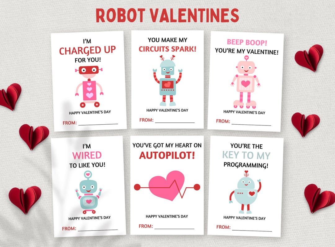 Robot Valentine, Printable Classroom Valentines, Student Gift Tags ...
