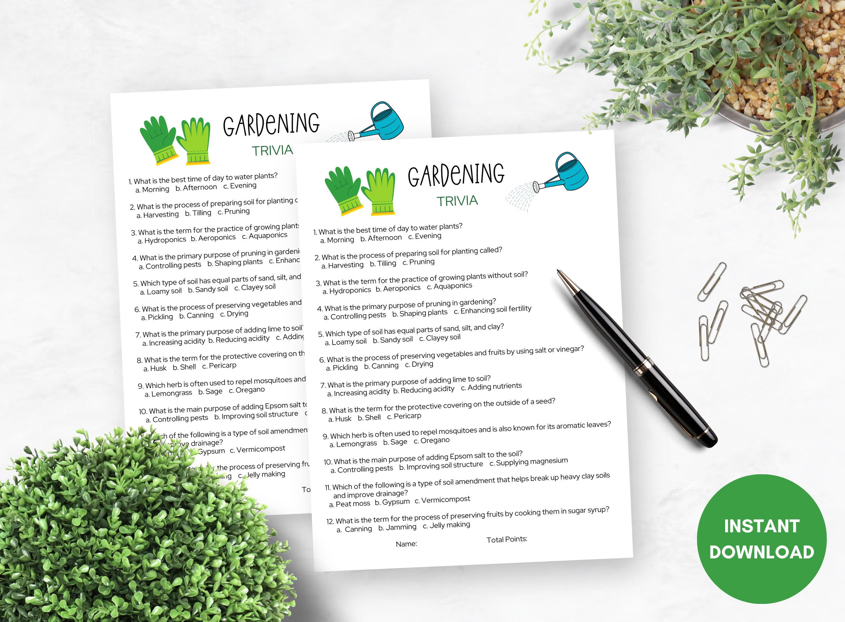 Gardening Trivia Game, Spring Trivia, Garden Party, Printable Gardener ...