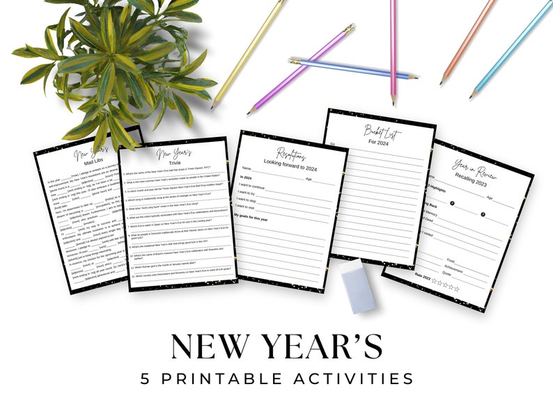 5 New Year Printable Games, Year in Review, Time Capsule, 2024 ...