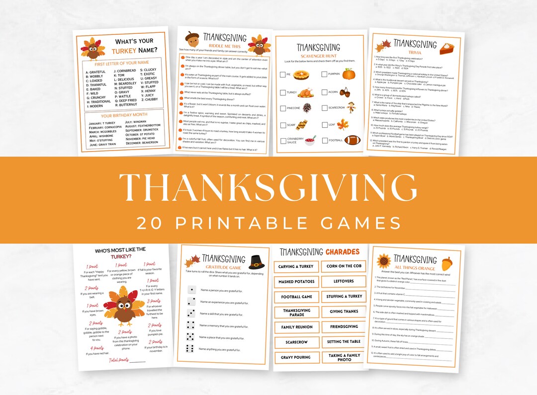 Thanksgiving Games, 20 Printable Thanksgiving Activities, Family ...