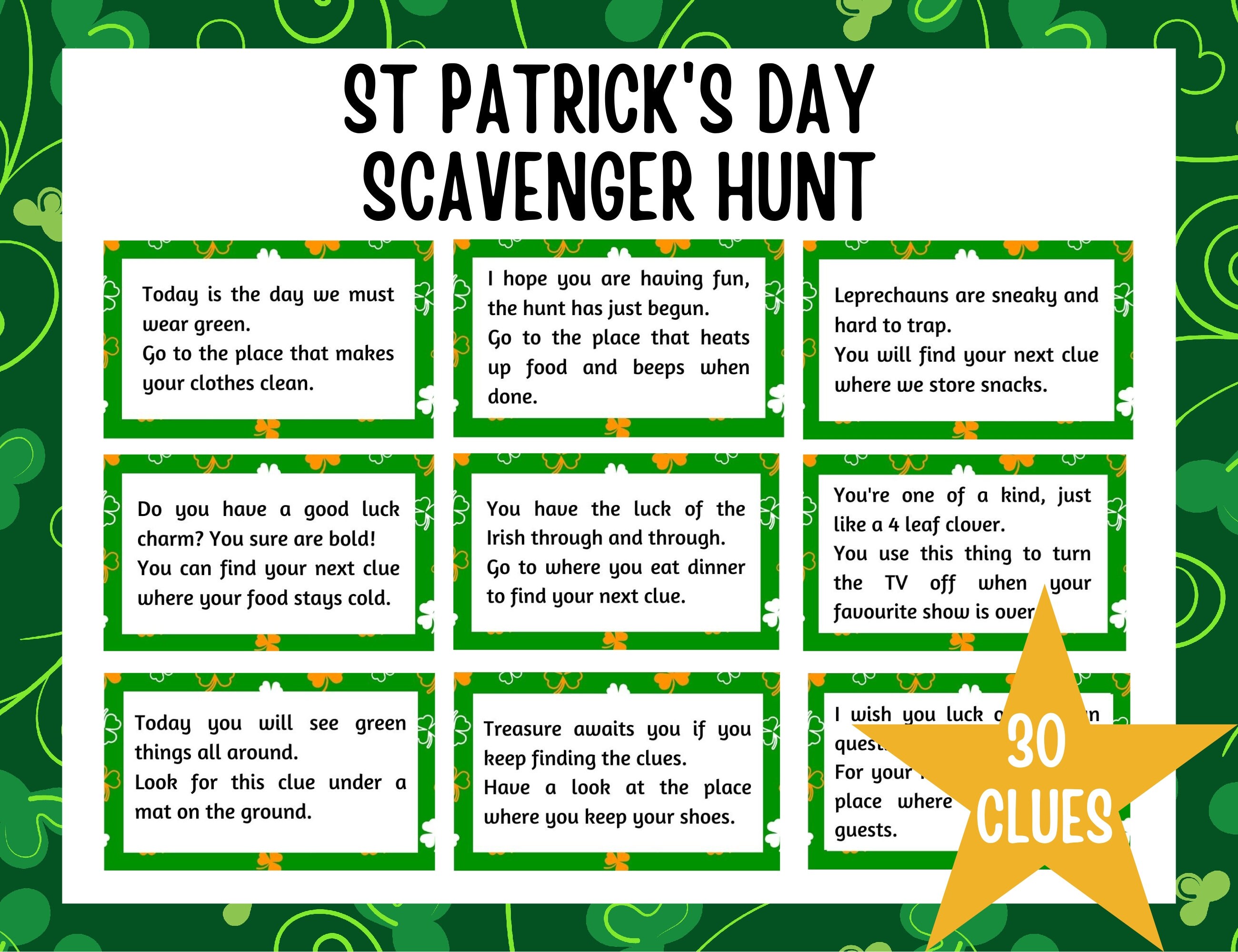 St Patricks Day Scavenger Hunt, St Patricks Day Scavenger Hunt for Kids ...