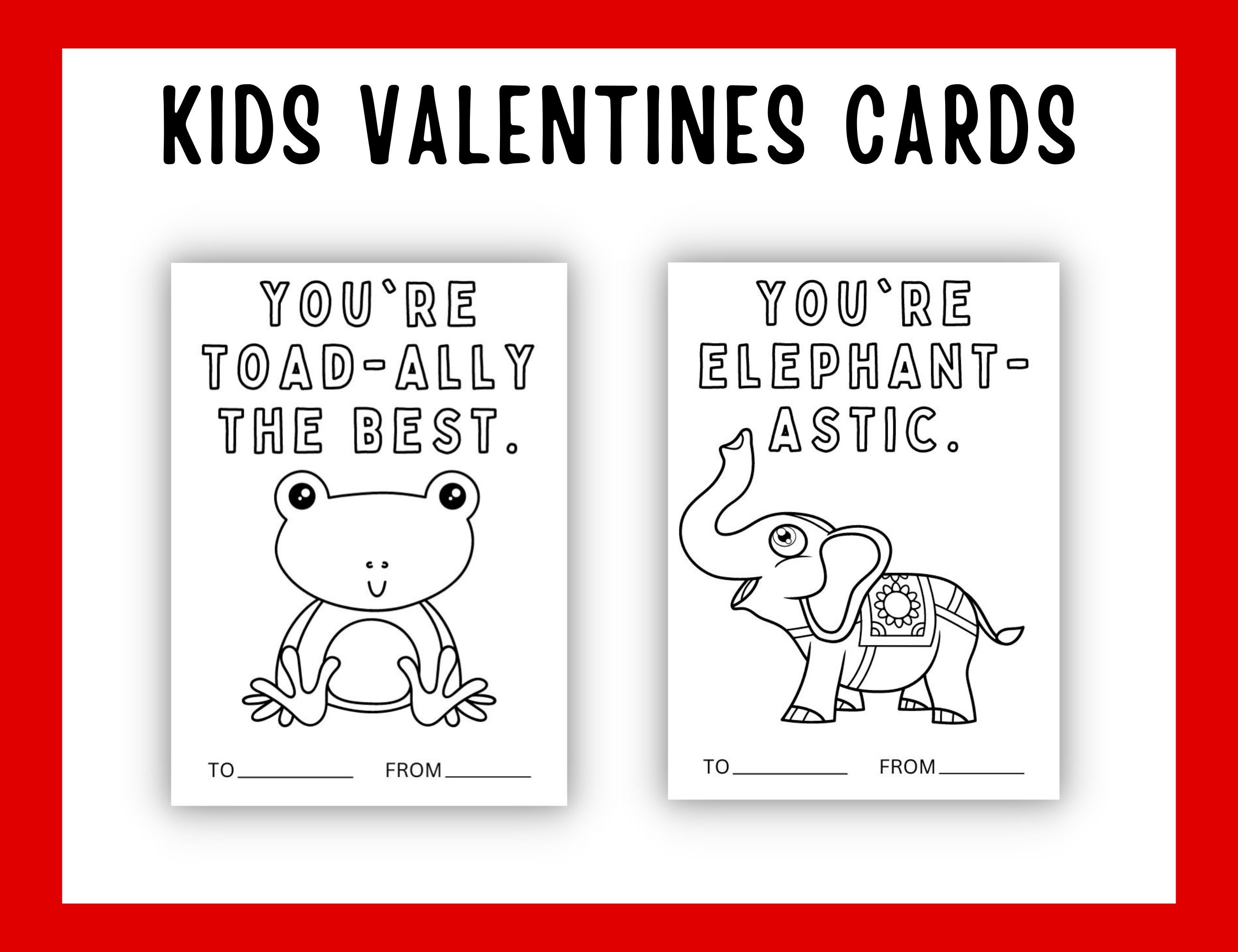 Animal Valentines, Printable Valentine Day Cards for Kids, Coloring ...