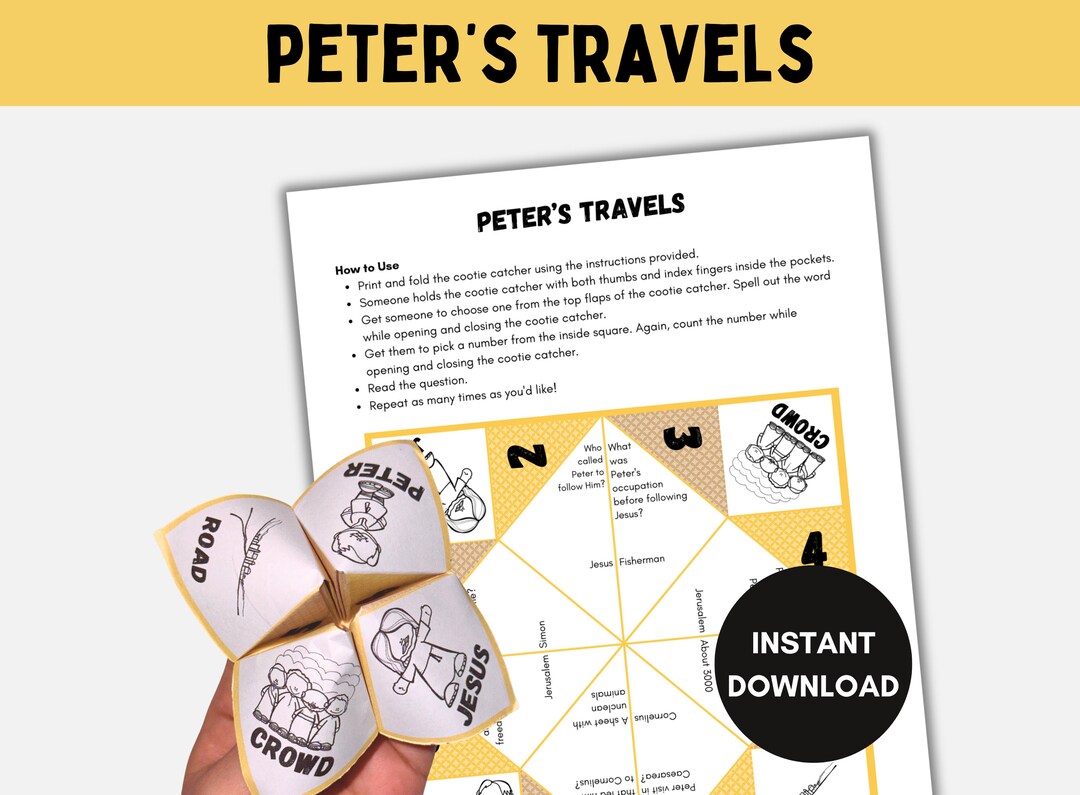 Peter's Travels, Printable Cootie Catcher, Sunday School Craft, Kids ...