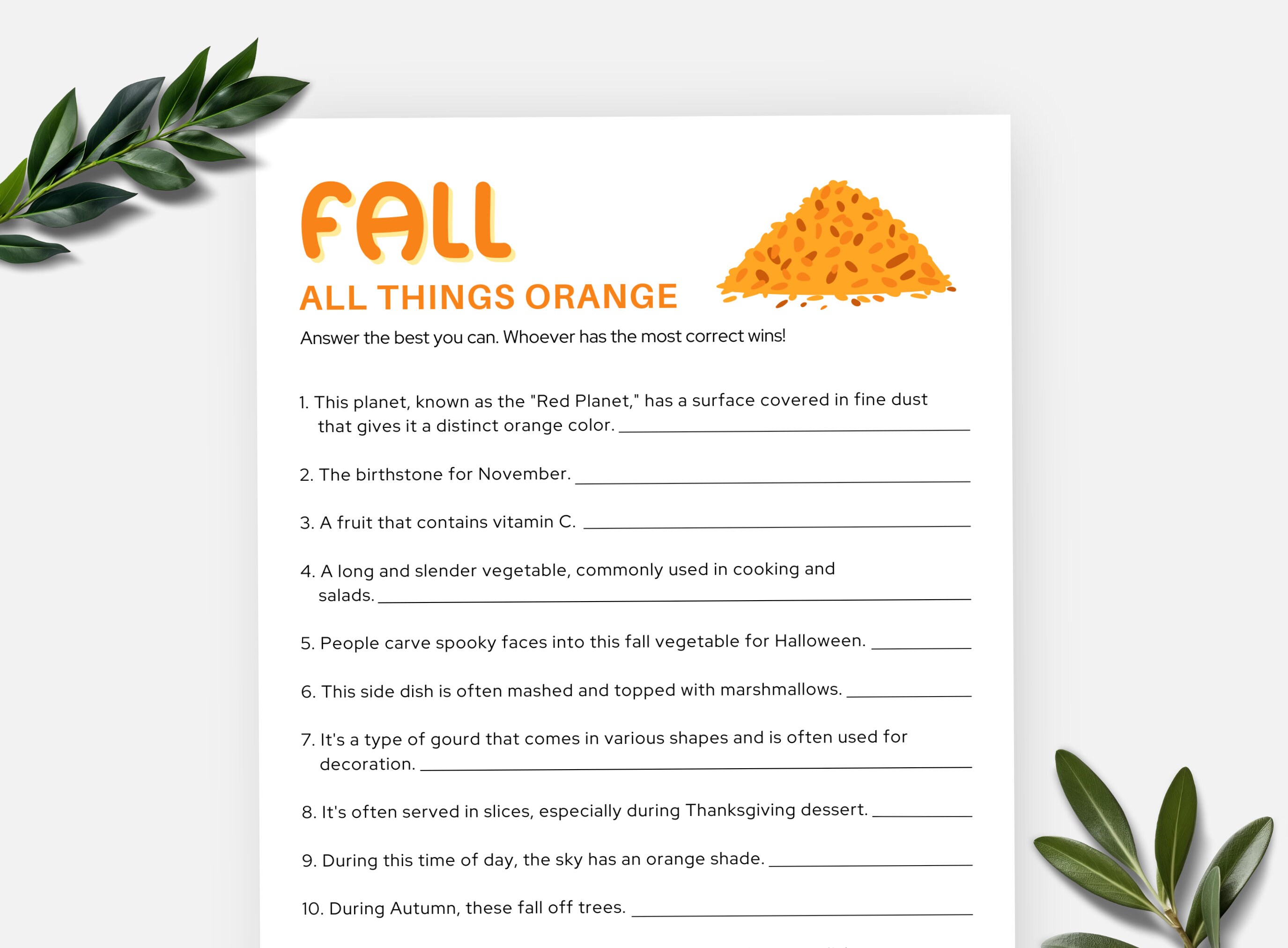 3 Fall Trivia Games, Printable Autumn Games, Fun Fall Theme Party Games ...