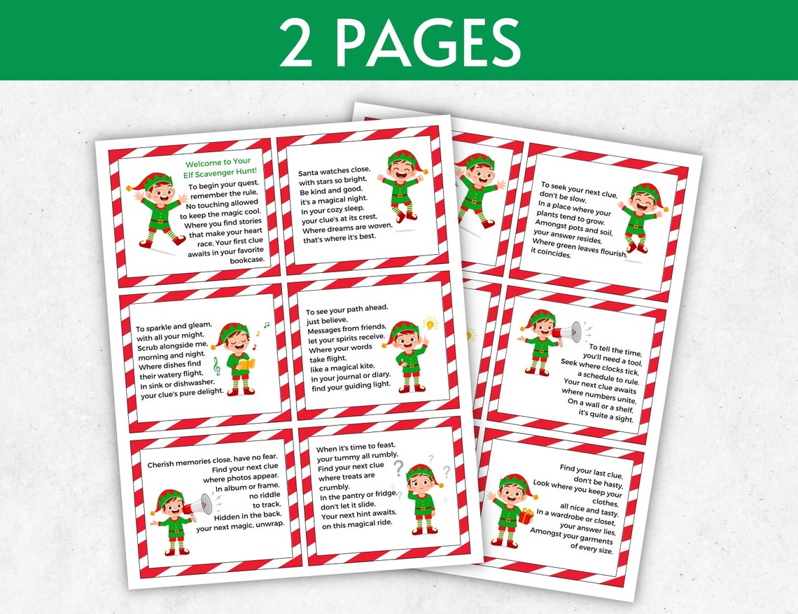 Elf Scavenger Hunt, Printable Indoor Christmas Scavenger Hunt Game, Elf ...