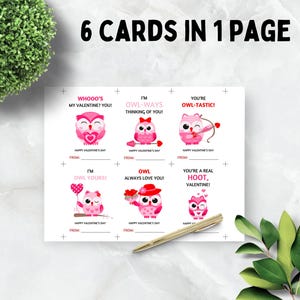 Owl Valentine, Printable Classroom Valentines, Student Gift Tags, Kids ...