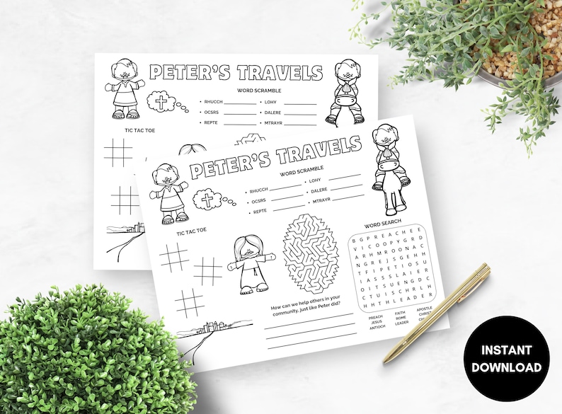Peter's Travels, Printable Bible Activity Placemat, Sunday School, Kids ...