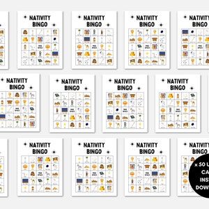 Nativity Christmas Bingo Game, 50 Christmas Bingo Cards, Printable ...