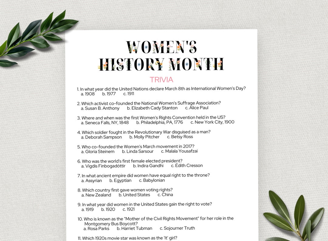 Women's History Month Trivia Game, Printable International Women's Day ...