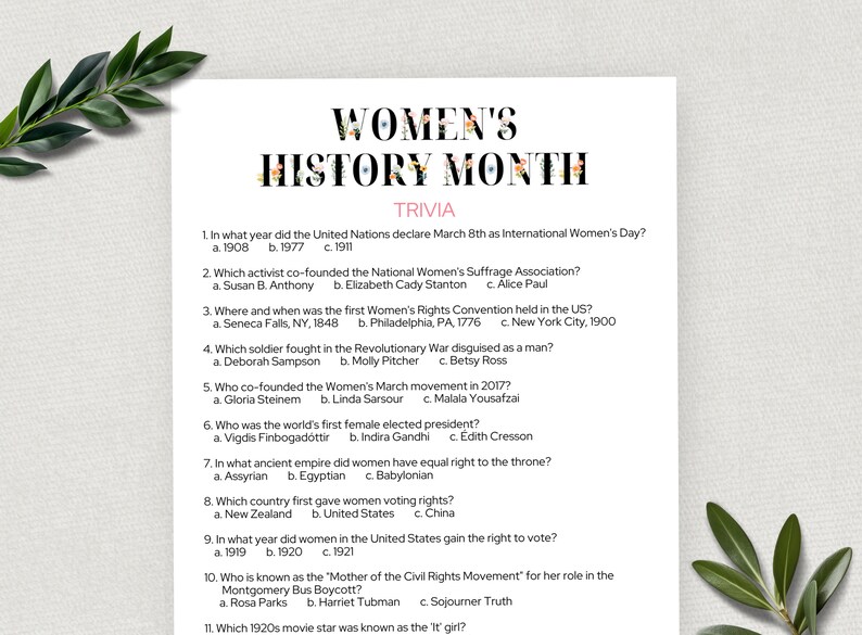 Women's History Month Trivia Game, Printable International Women's Day ...