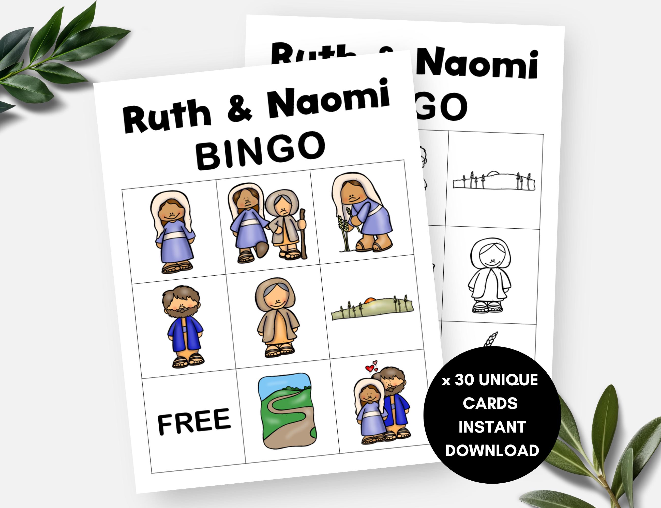 Ruth and Naomi, 30 Bible Story Bingo Cards, Printable Sunday School ...