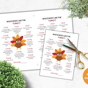 Whos Most Like the Turkey, Fun Printable Thanksgiving Game, Classroom ...