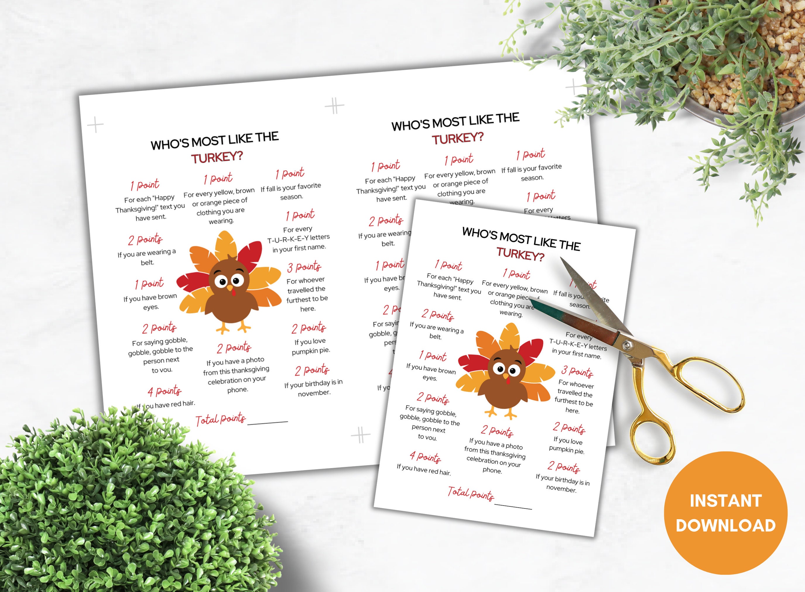 Whos Most Like the Turkey, Fun Printable Thanksgiving Game, Classroom ...