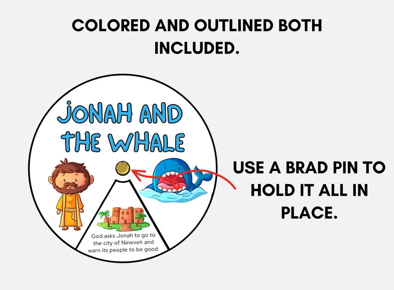 Jonah and the Whale, Printable Bible Coloring Wheel, Sunday School ...