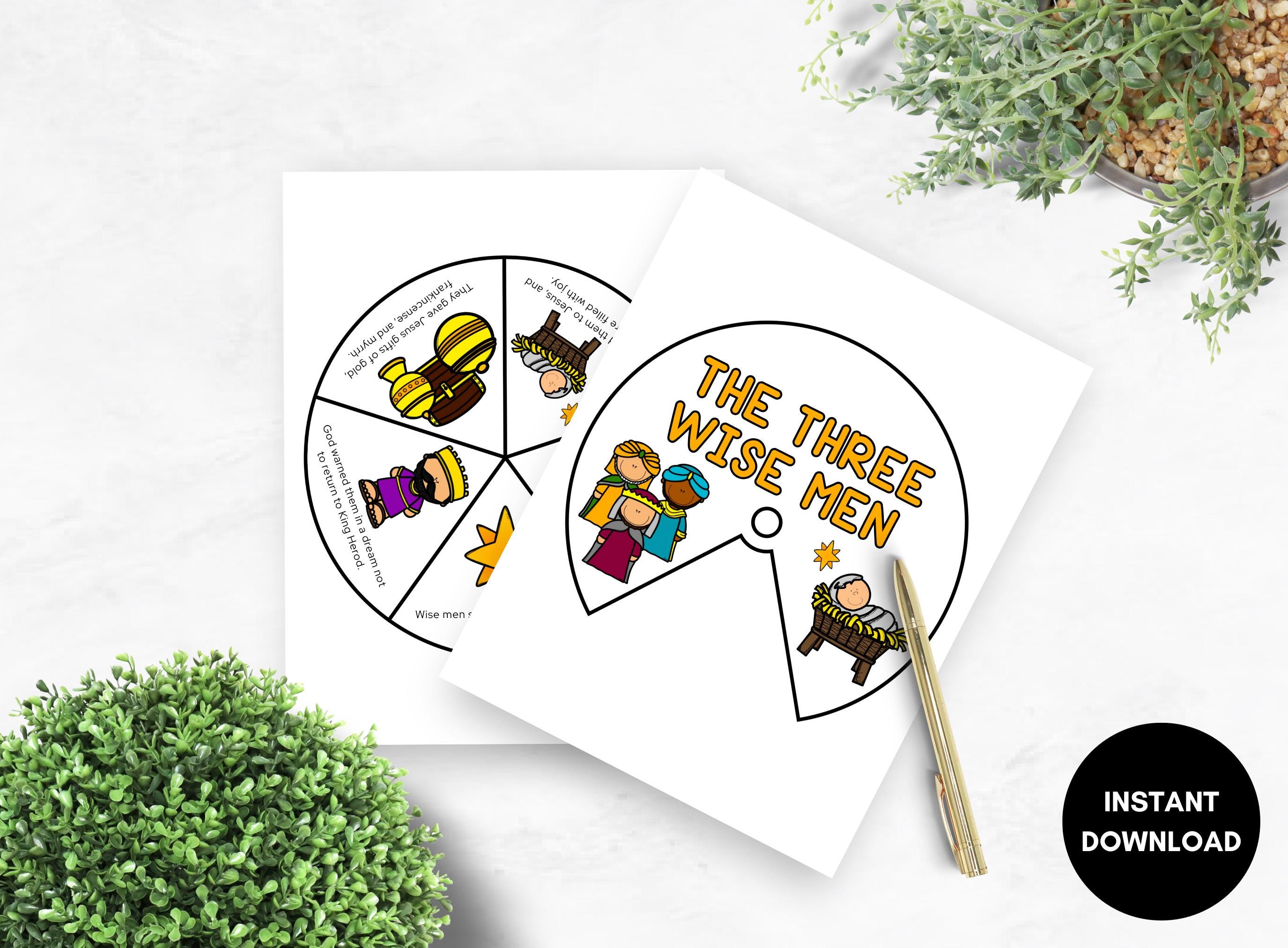 Three Wise Men, Printable 3 Kings Nativity Coloring Wheel, Birth of ...