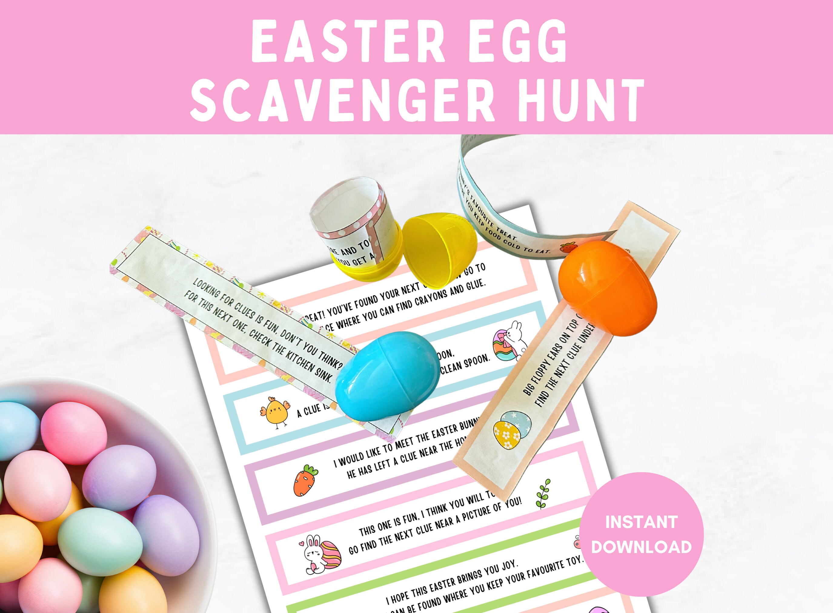 Easter Egg Scavenger Hunt, Indoor Treasure Hunt Clues, Printable Easter ...