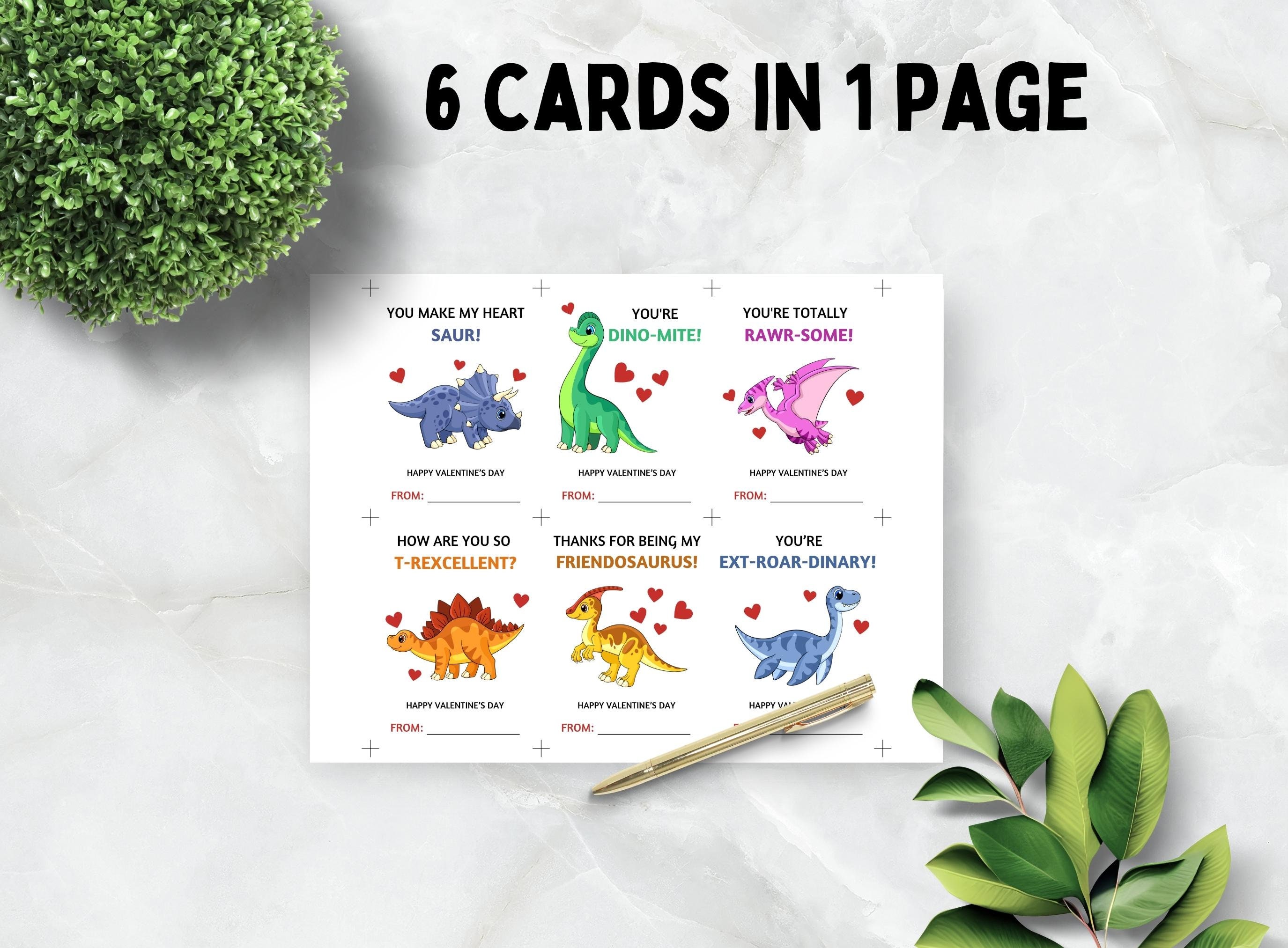 Printable Dinosaur Valentine's Day Cards, School Valentine Gift Tags ...