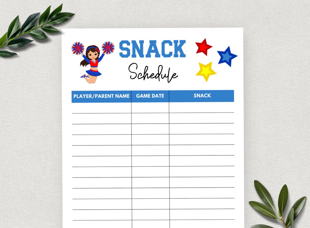 Cheer Snack Signup Sheet, Printable Cheerleader Snack List, Cheer Snack ...