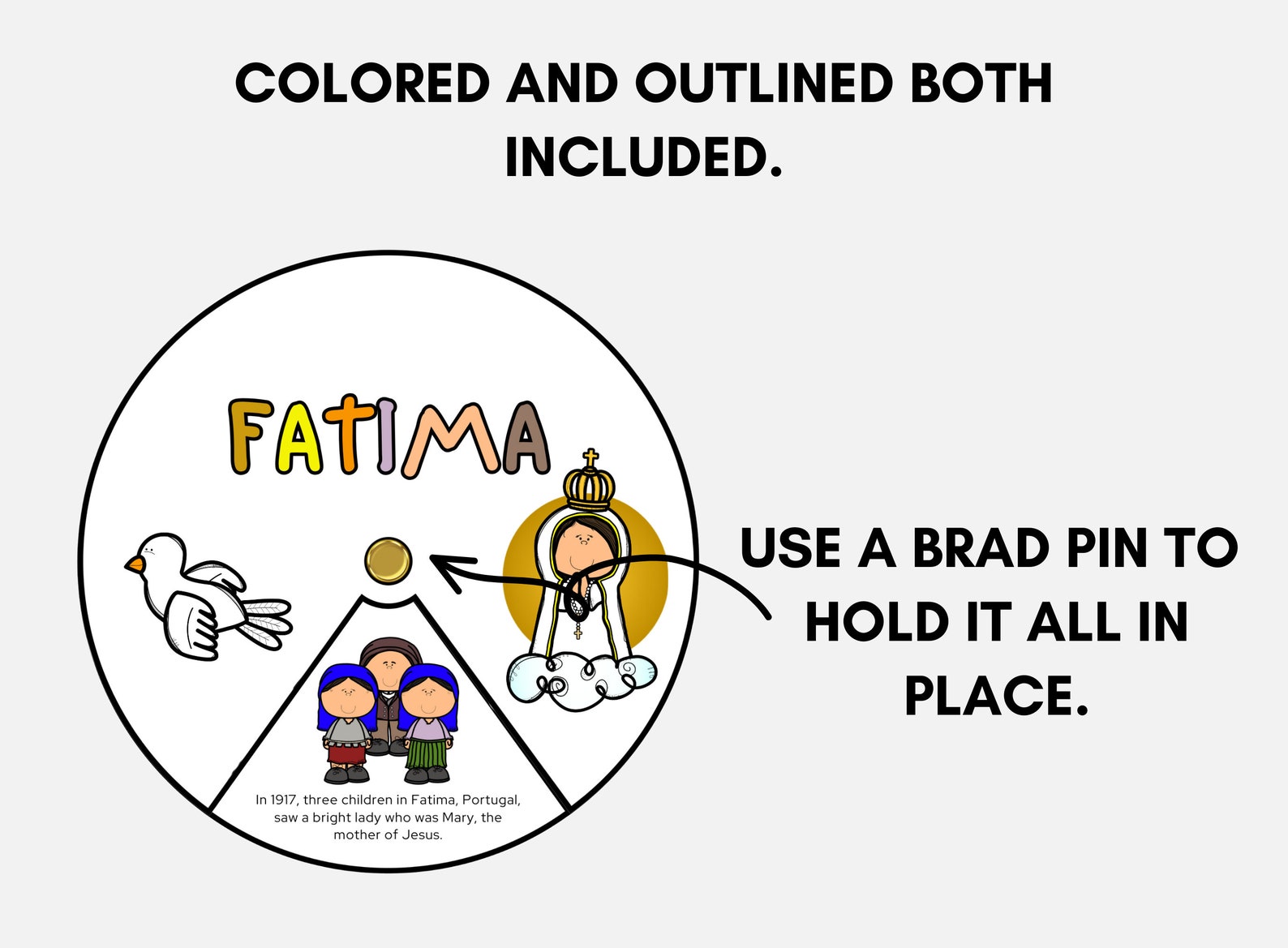 Our Lady of Fatima, Printable Bible Coloring Wheel, Sunday School Craft ...