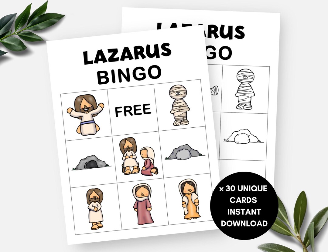 Lazarus, 30 Bible Story Bingo Cards, Printable Sunday School Activity ...