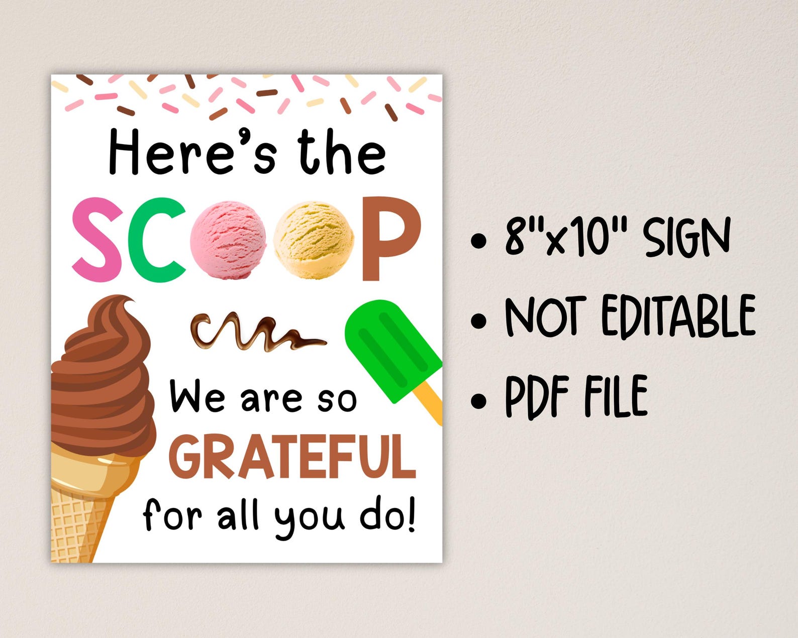 Heres the Scoop Ice Cream Bar Sign, Appreciation Week Printable Poster ...