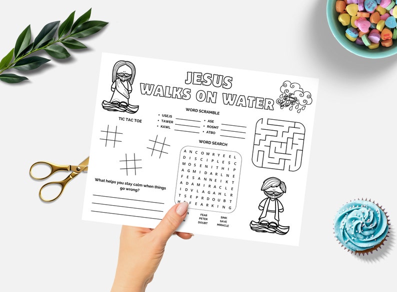 Jesus Walks on Water, Miracles of Jesus, Printable Bible Placemat ...