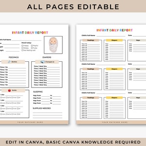 Infant Daily Report, Infant Daily Log, Printable Home Daycare Paperwork ...