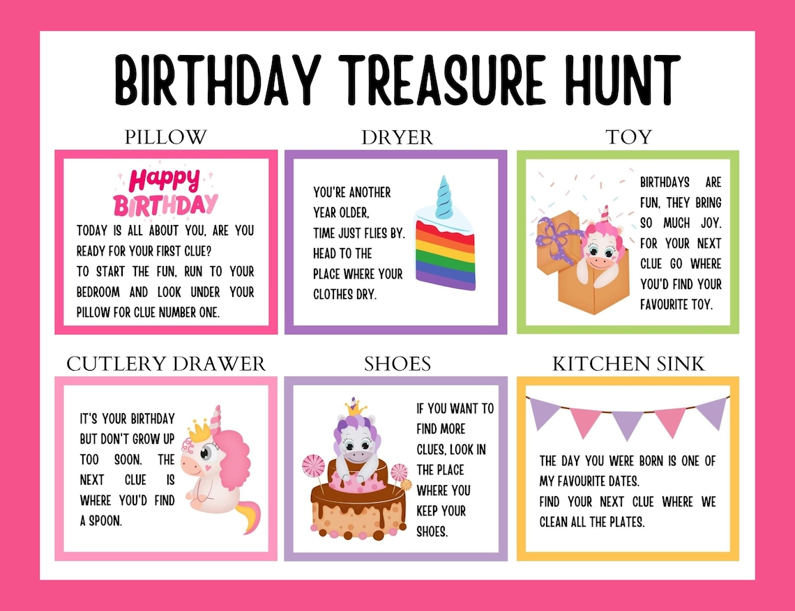 Unicorn Birthday Scavenger Hunt for Kids, Birthday Treasure Hunt ...