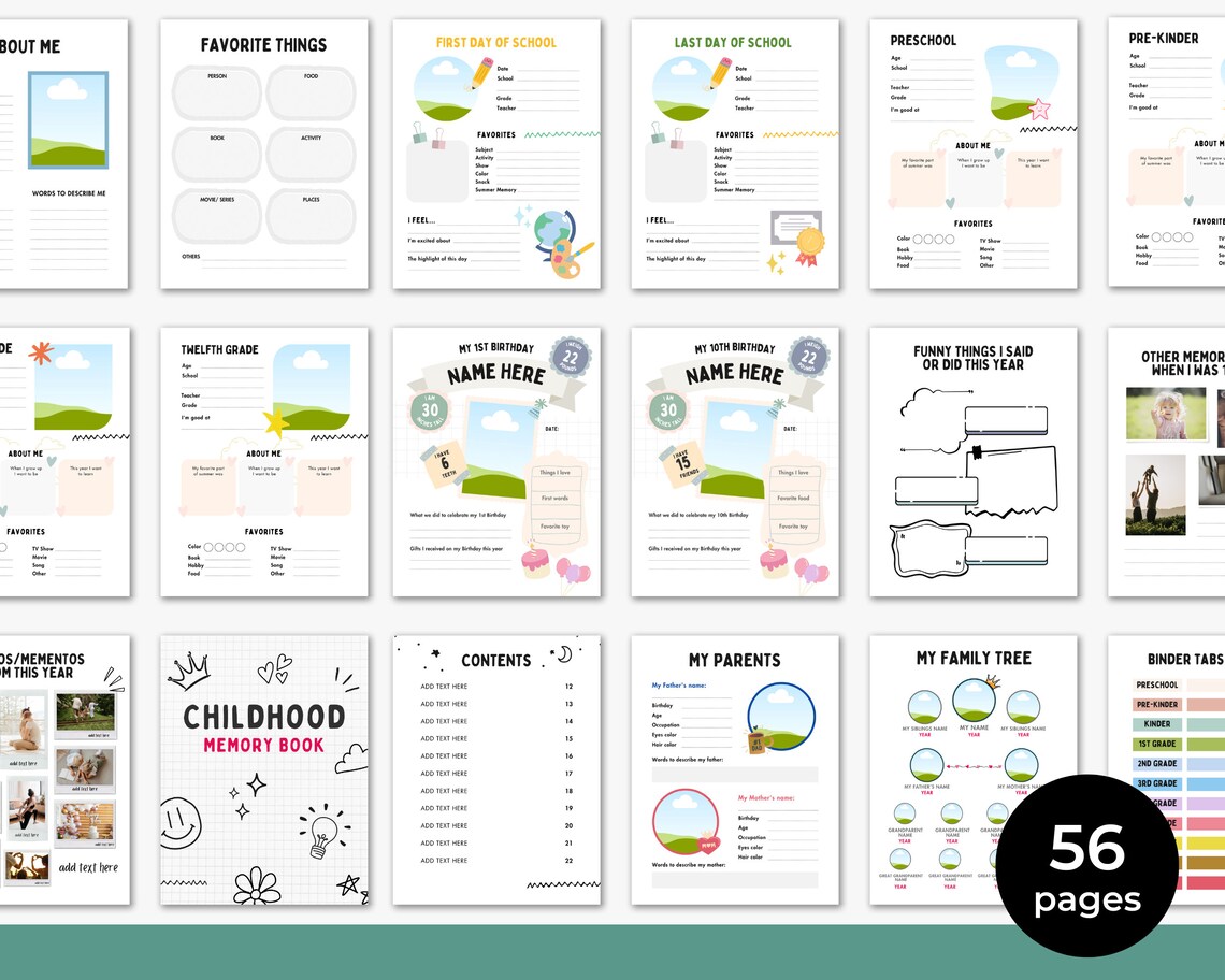 Childhood Memory Book, Editable Kids Keepsake Journal, Printable Back ...