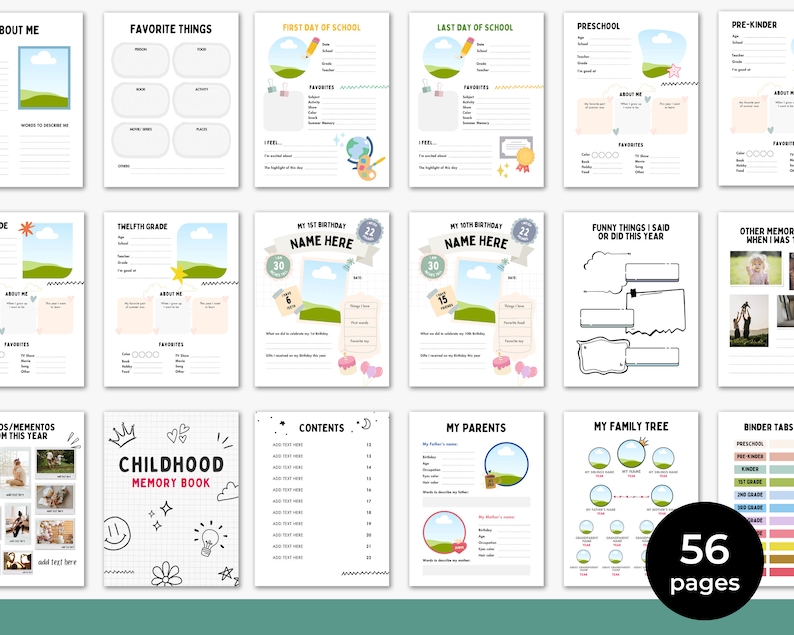 Childhood Memory Book, Editable Kids Keepsake Journal, Printable Back ...