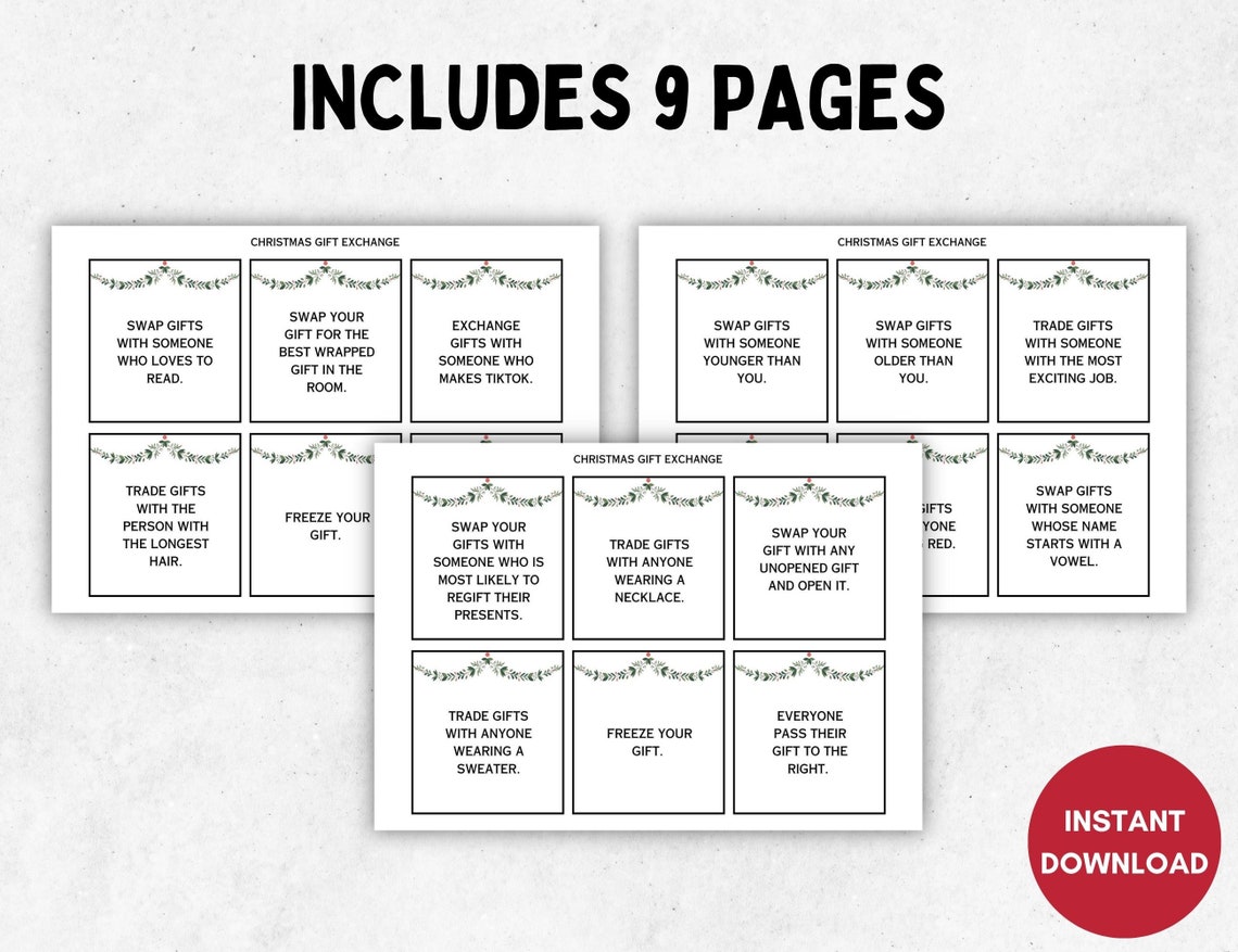 Christmas Gift Exchange Game, White Elephant Gift Exchange Cards ...