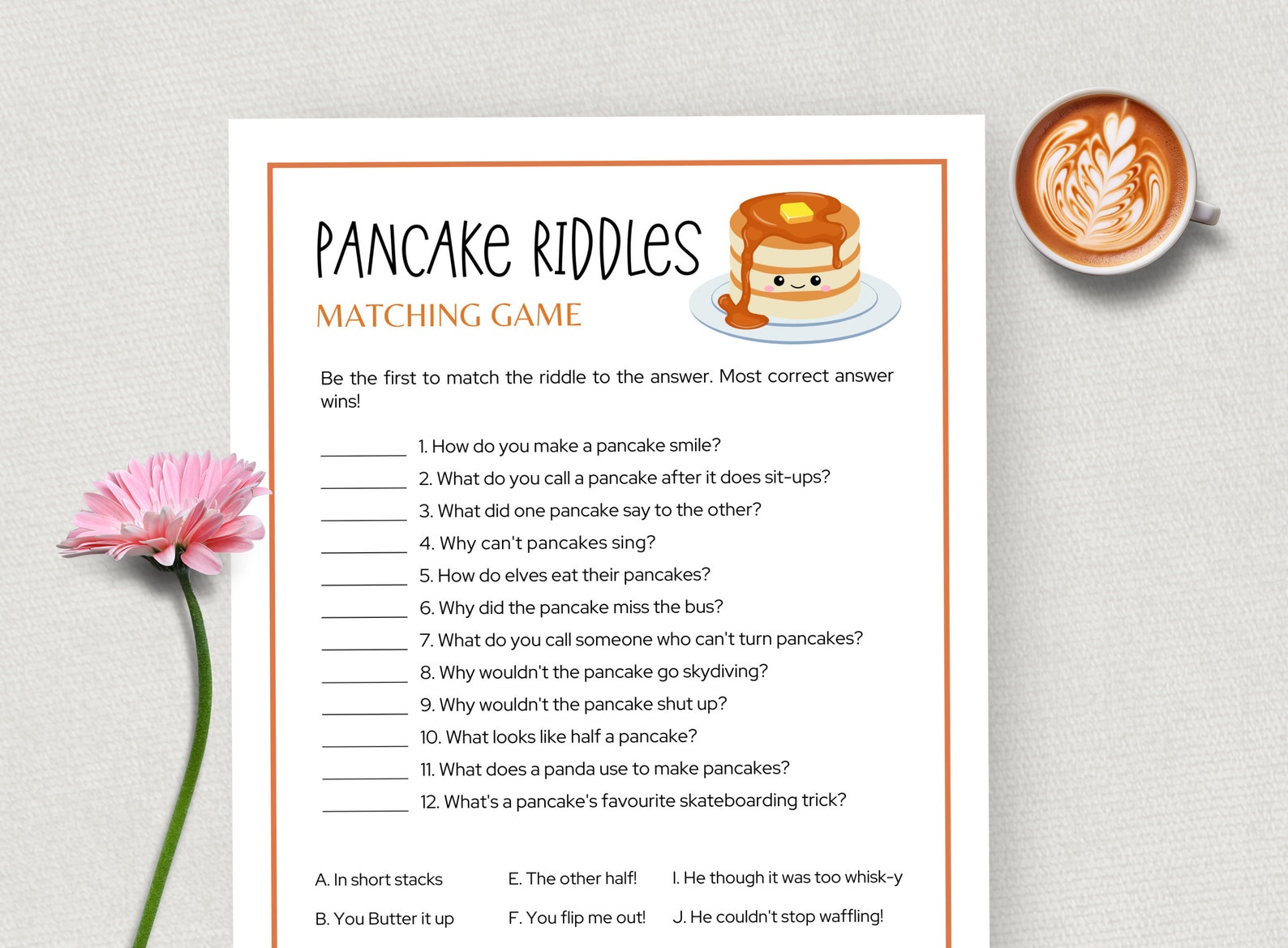 Printable Pancake Riddles, Birthday Party Game, Icebreaker, Slumber ...