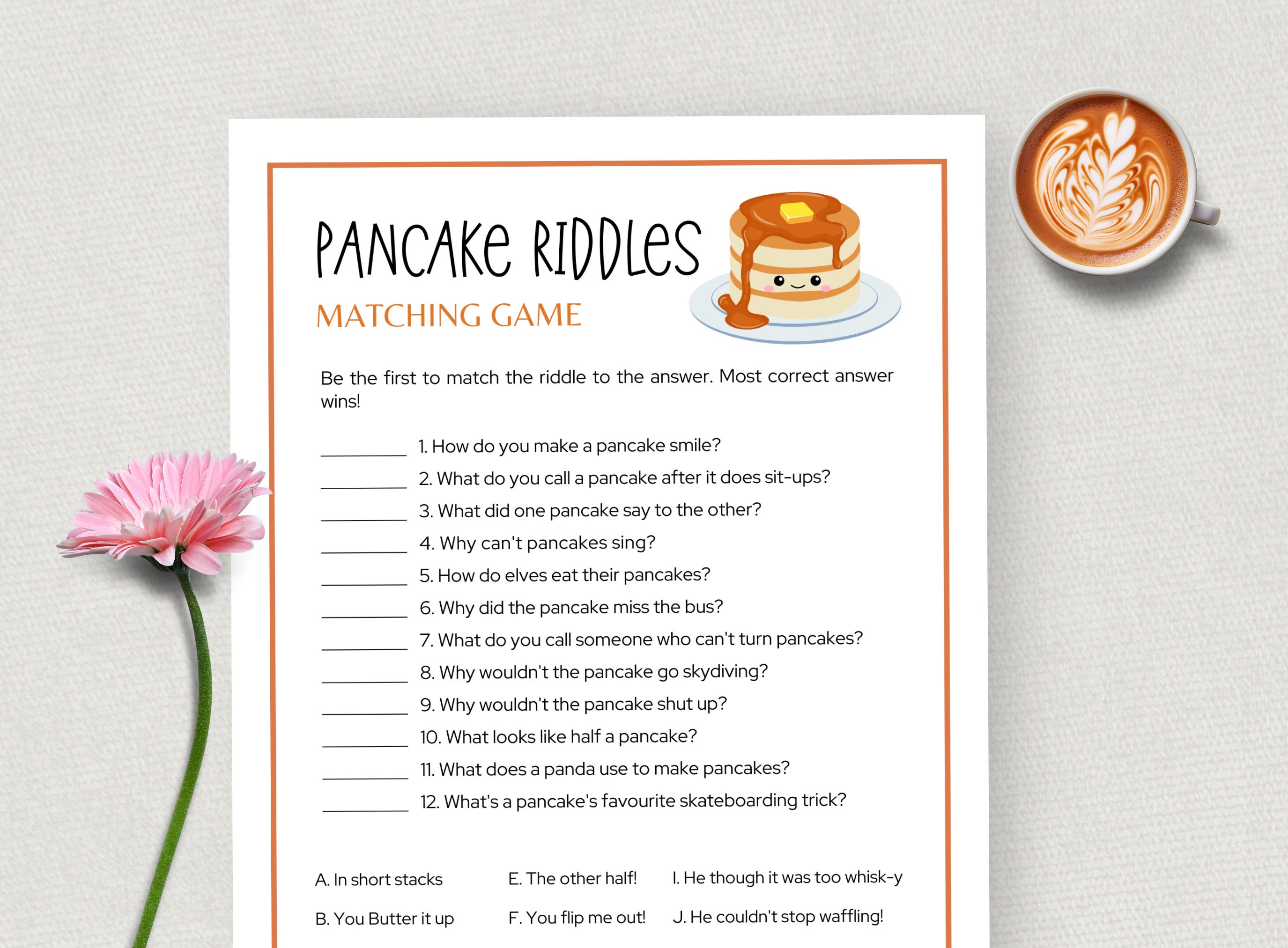 Printable Pancake Riddles, Birthday Party Game, Icebreaker, Slumber ...