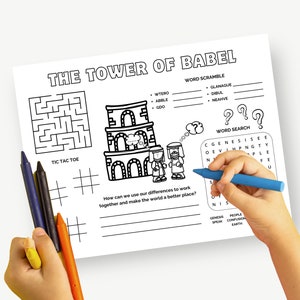 The Tower of Babel, Printable Bible Story Activity Placemat, Sunday ...