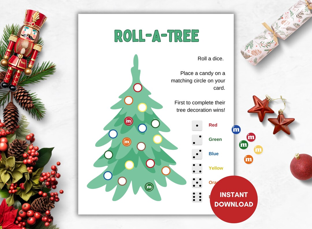 Roll A Tree Christmas Printable, Candy Dice Game, Xmas Activity, Fun ...