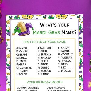 What's Your Mardi Gras Name, Fun Printable Game for Kids and Adults ...