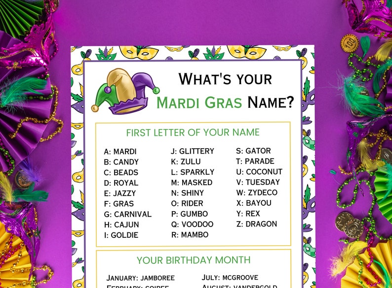 What's Your Mardi Gras Name, Fun Printable Game for Kids and Adults ...