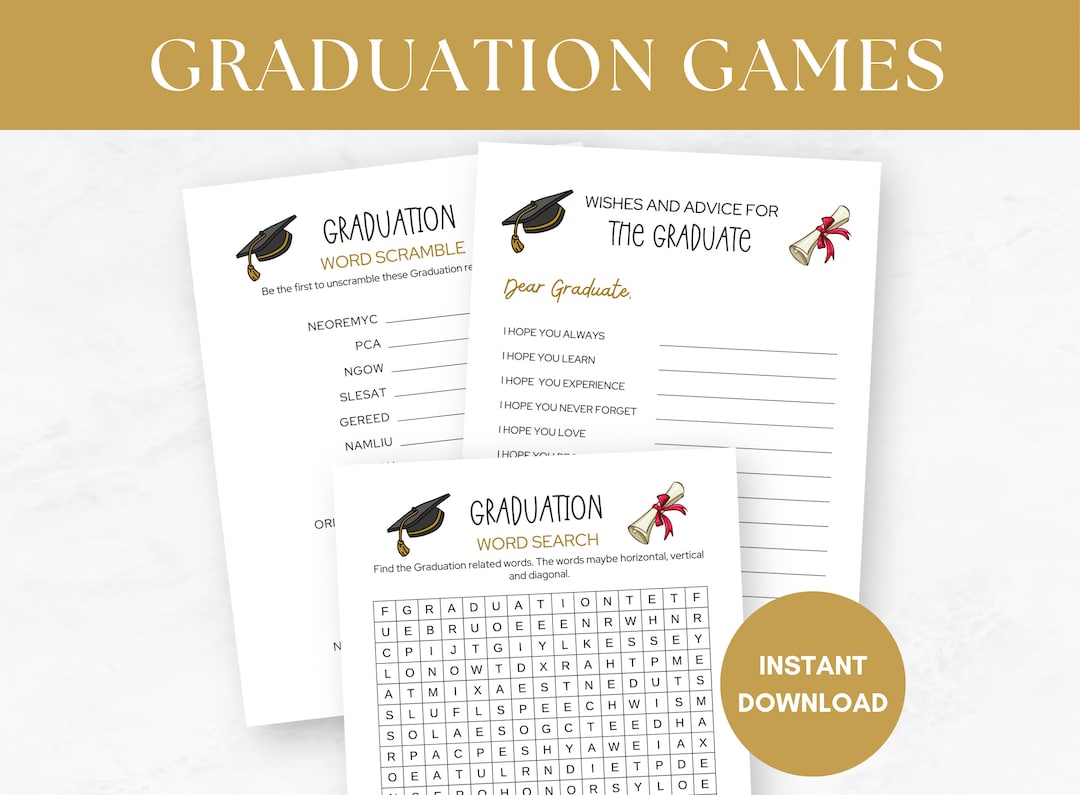 3 Printable Graduation Party Games, High School/college/university Grad ...