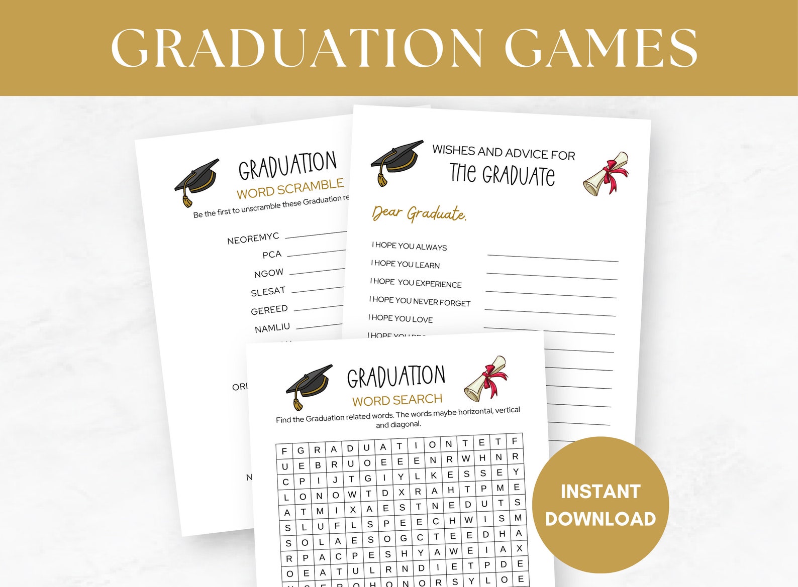 3 Printable Graduation Party Games, High School/college/university Grad ...