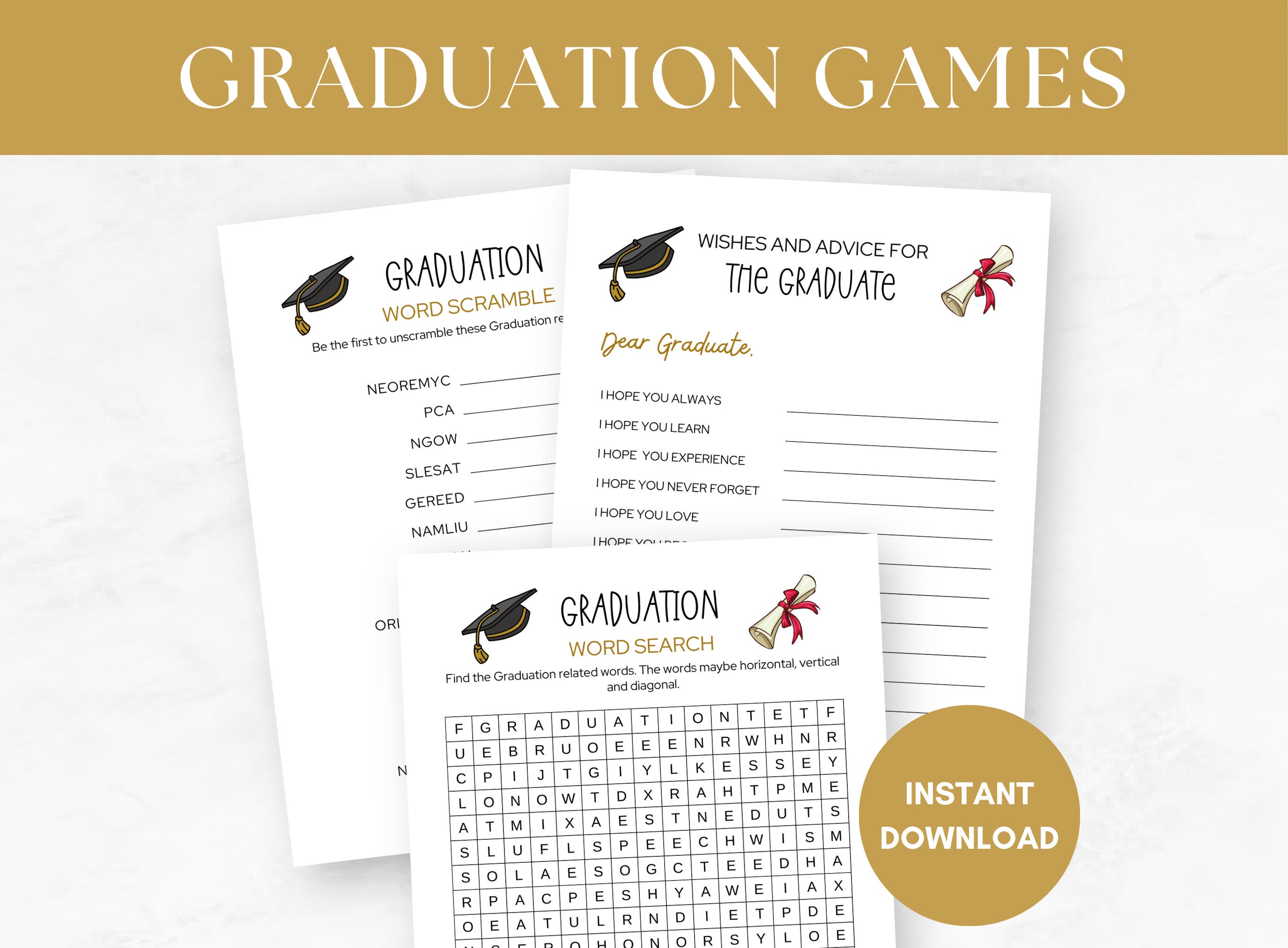 3 Printable Graduation Party Games, High School/college/university Grad ...