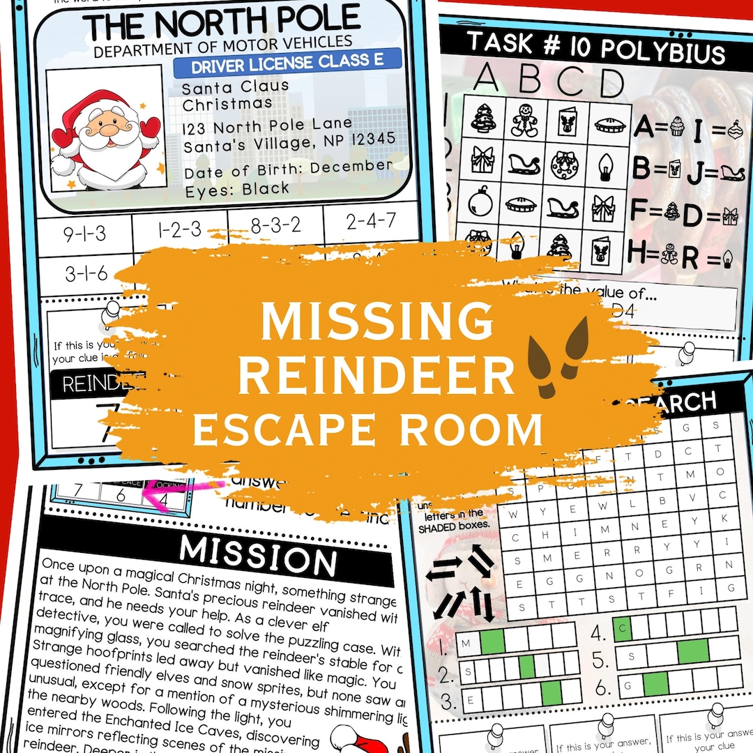 Christmas Escape Room, Missing Reindeer Escape Room Kit, Printable ...