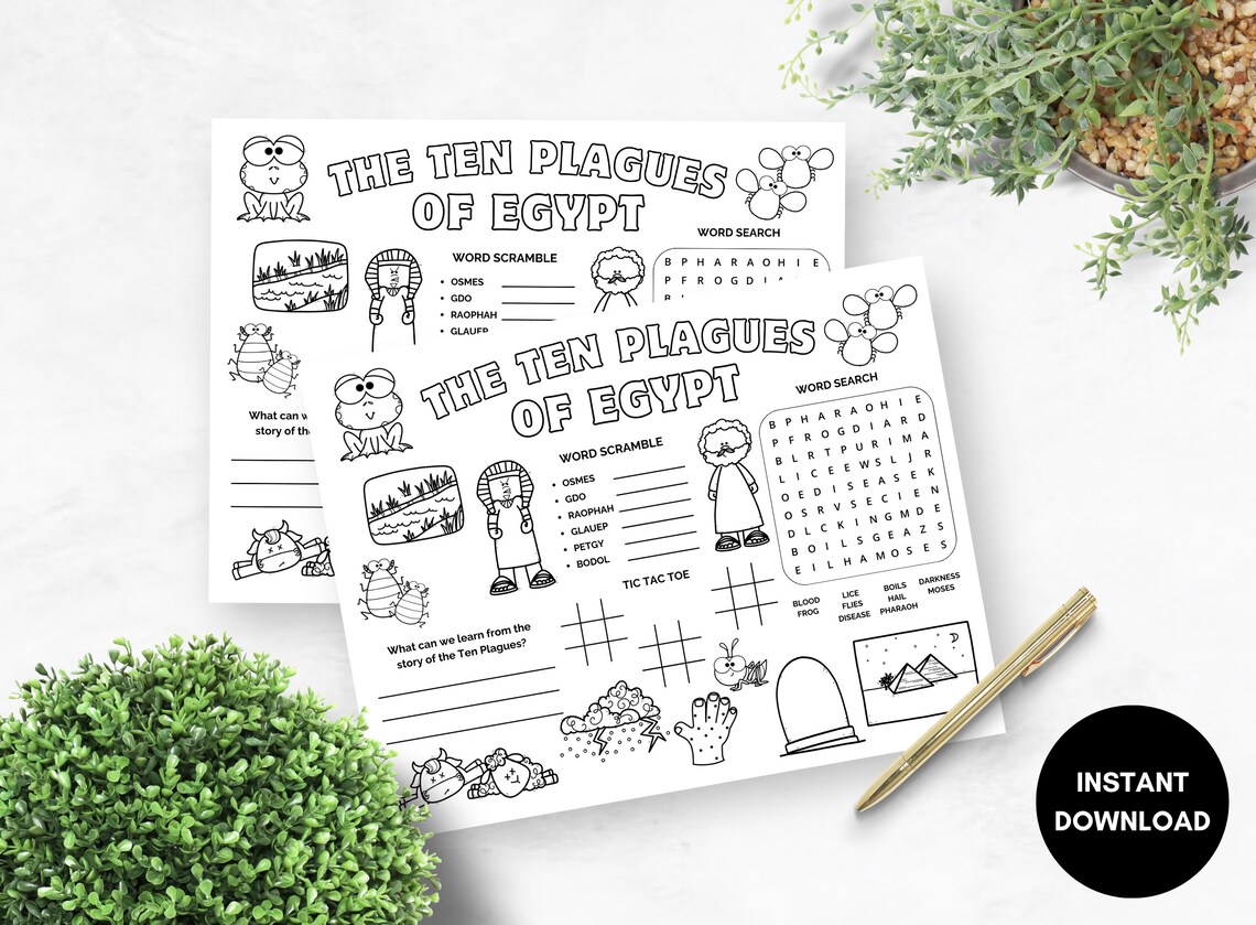 The Ten Plagues, Printable Bible Activity Placemat, Sunday School, Kids ...