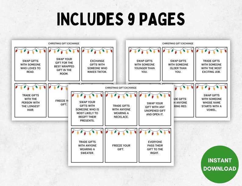 Christmas Gift Exchange Game, White Elephant Gift Exchange Cards ...