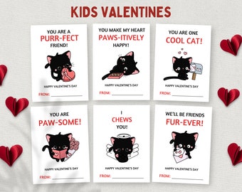 Cat Valentine Printable Cards Classroom Valentines Valentine Exchange ...