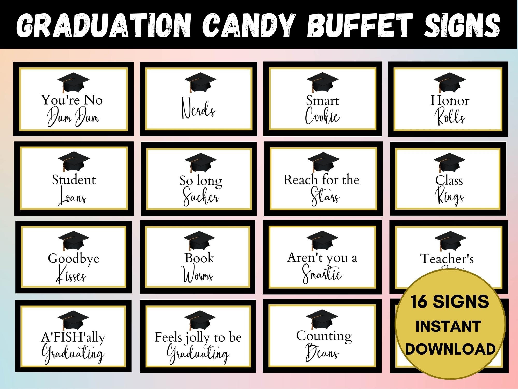 Graduation Candy Bar, Grad Party Favors, Candy Buffet Signs, Candy ...